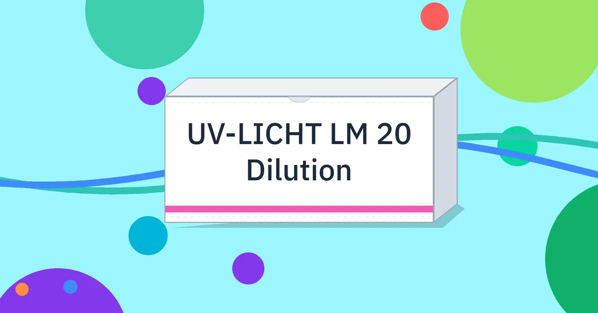 Symbolbild: Packung mit der Aufschrift UV-LICHT LM 20 Dilution (PZN 13258674) – Verfügbarkeit und Bezug in Apotheken in Frankfurt am Main