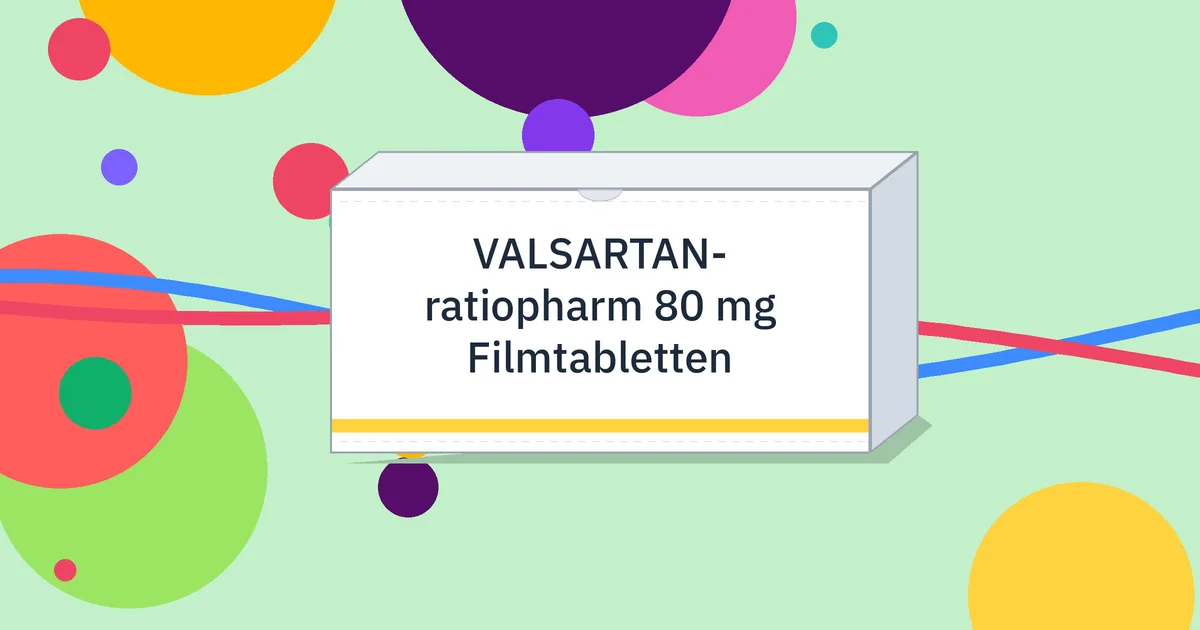 Symbolbild: Packung mit der Aufschrift VALSARTAN-ratiopharm 80 mg Filmtabletten (PZN 06906285) – Verfügbarkeit und Bezug in Apotheken in Frankfurt am Main
