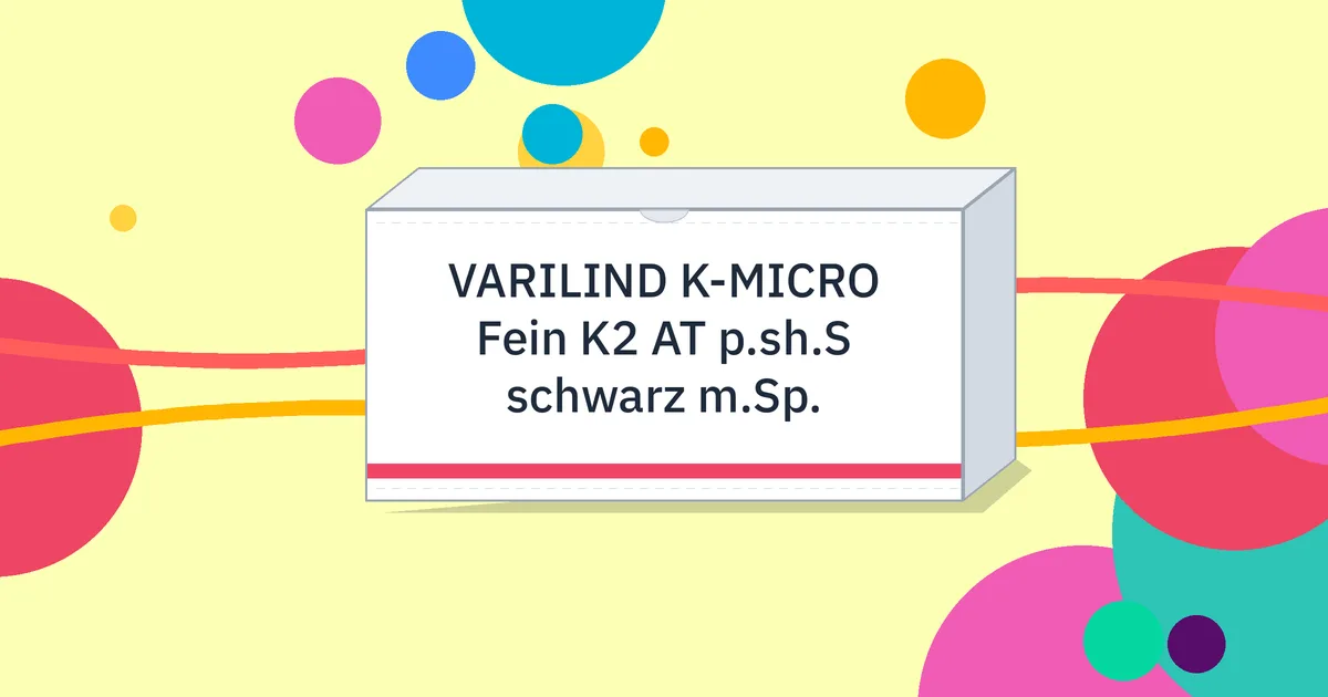 Symbolbild: Packung mit der Aufschrift VARILIND K-MICRO Fein K2 AT p.sh.S schwarz m.Sp. (PZN 20553741) – Verfügbarkeit und Bezug in Apotheken in Frankfurt am Main