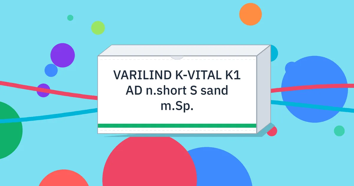 Symbolbild: Packung mit der Aufschrift VARILIND K-VITAL K1 AD n.short S sand m.Sp. (PZN 20565773) – Verfügbarkeit und Bezug in Apotheken in Frankfurt am Main