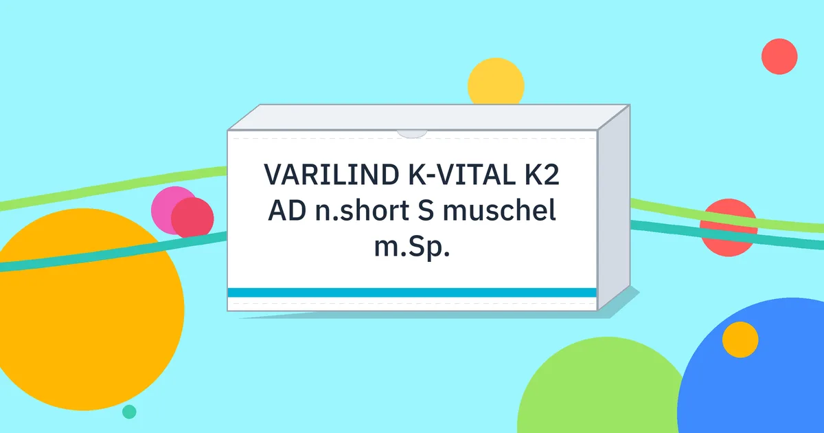 Symbolbild: Packung mit der Aufschrift VARILIND K-VITAL K2 AD n.short S muschel m.Sp. (PZN 20568518) – Verfügbarkeit und Bezug in Apotheken in Frankfurt am Main
