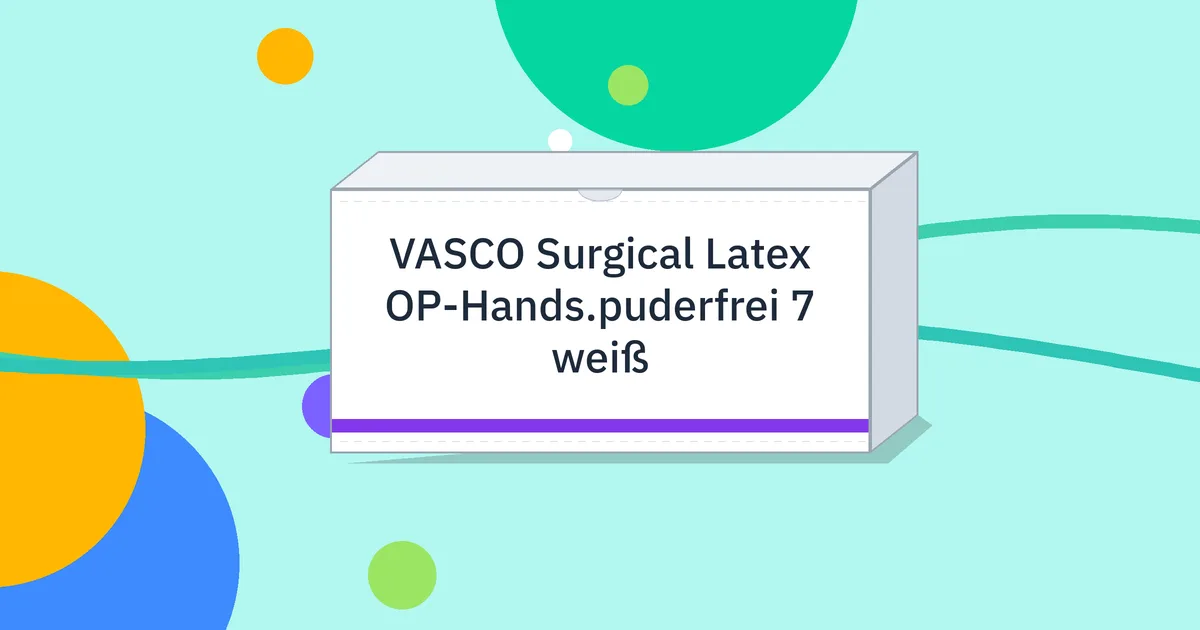 Symbolbild: Packung mit der Aufschrift VASCO Surgical Latex OP-Hands.puderfrei 7 weiß (PZN 19708948) – Verfügbarkeit und Bezug in Apotheken in Frankfurt am Main