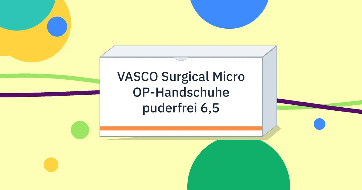 Symbolbild: Packung mit der Aufschrift VASCO Surgical Micro OP-Handschuhe puderfrei 6,5 (PZN 11596533) – Verfügbarkeit und Bezug in Apotheken in Frankfurt am Main