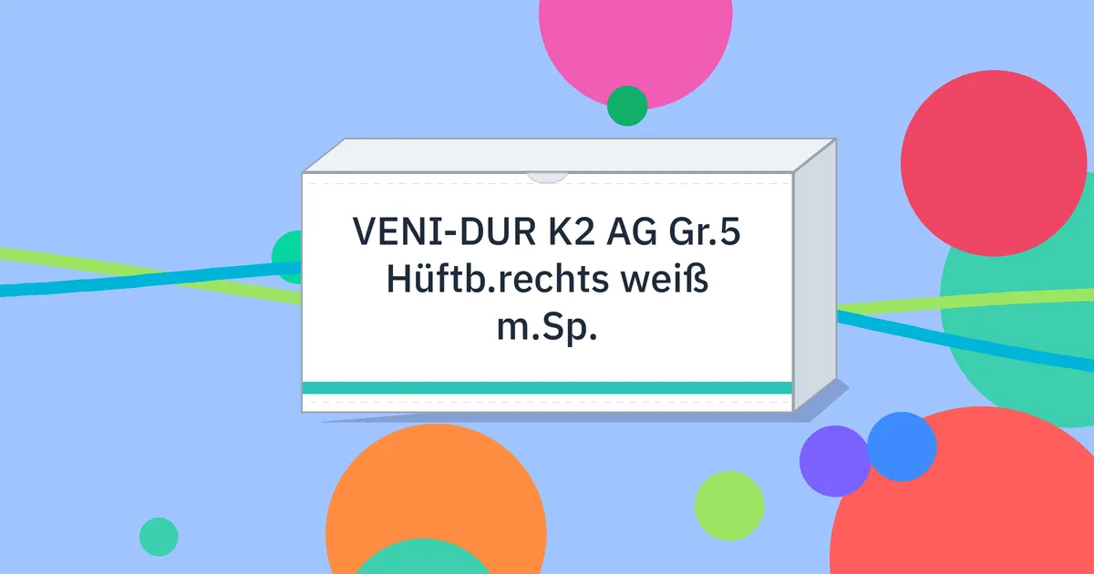 Symbolbild: Packung mit der Aufschrift VENI-DUR K2 AG Gr.5 Hüftb.rechts weiß m.Sp. (PZN 03251079) – Verfügbarkeit und Bezug in Apotheken in Frankfurt am Main