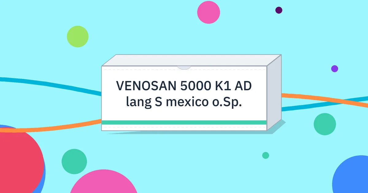Symbolbild: Packung mit der Aufschrift VENOSAN 5000 K1 AD lang S mexico o.Sp. (PZN 14429043) – Verfügbarkeit und Bezug in Apotheken in Frankfurt am Main