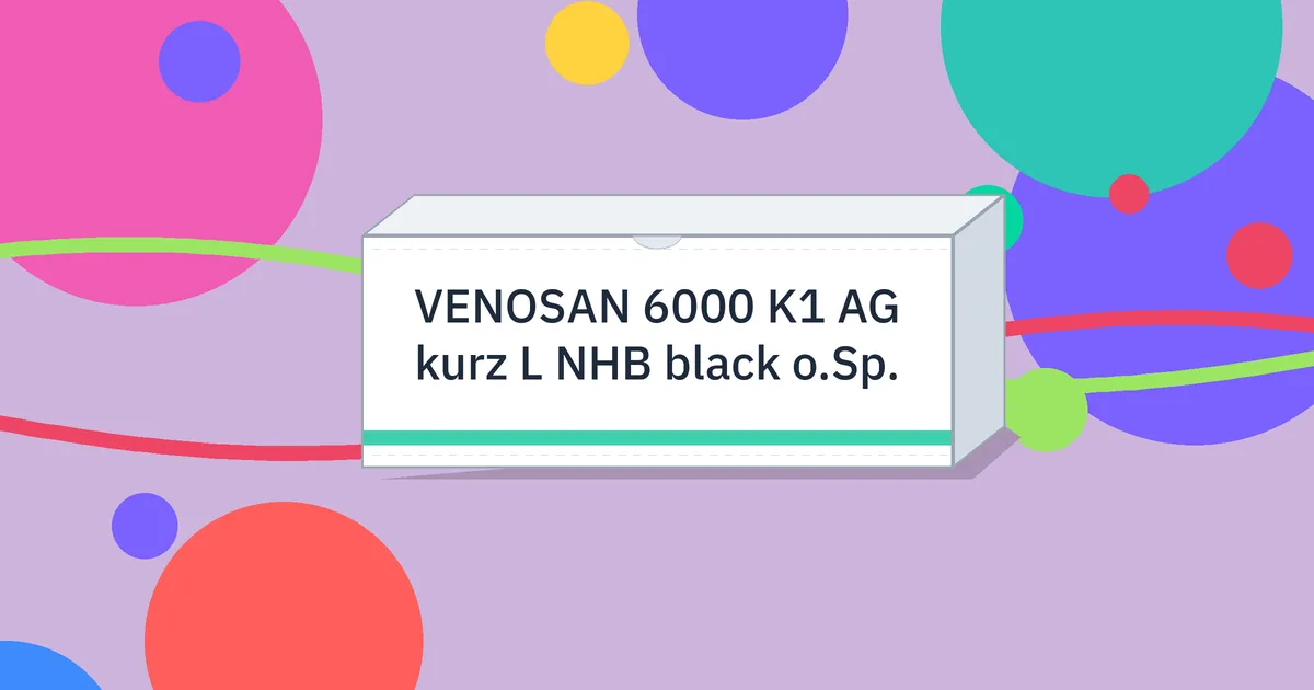 Symbolbild: Packung mit der Aufschrift VENOSAN 6000 K1 AG kurz L NHB black o.Sp. (PZN 17171740) – Verfügbarkeit und Bezug in Apotheken in Frankfurt am Main