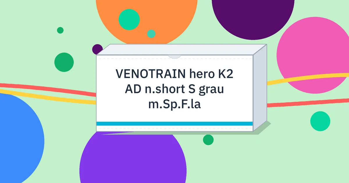 Symbolbild: Packung mit der Aufschrift VENOTRAIN hero K2 AD n.short S grau m.Sp.F.la (PZN 19190411) – Verfügbarkeit und Bezug in Apotheken in Frankfurt am Main