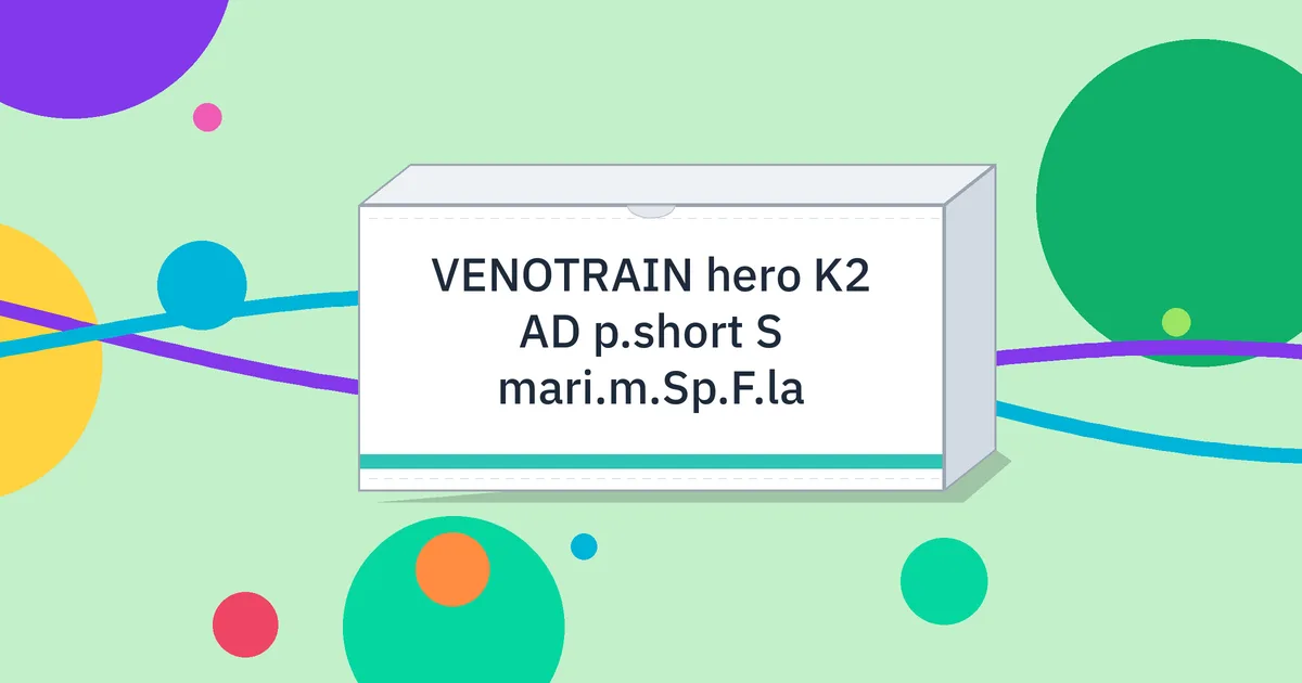 Symbolbild: Packung mit der Aufschrift VENOTRAIN hero K2 AD p.short S mari.m.Sp.F.la (PZN 19189419) – Verfügbarkeit und Bezug in Apotheken in Frankfurt am Main