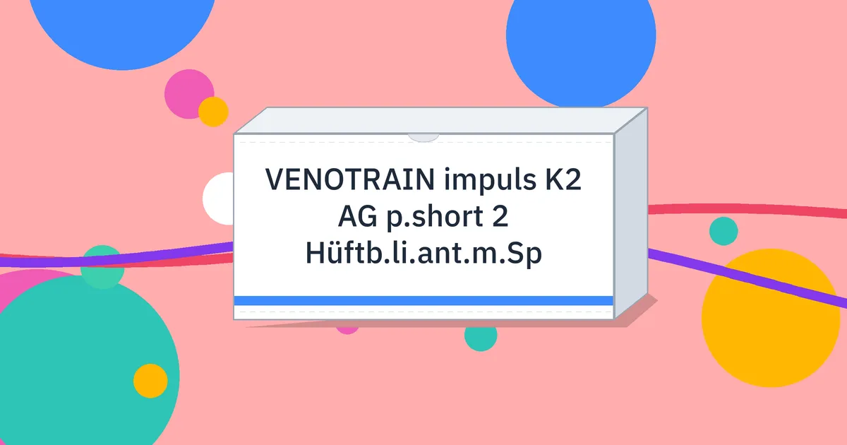 Symbolbild: Packung mit der Aufschrift VENOTRAIN impuls K2 AG p.short 2 Hüftb.li.ant.m.Sp (PZN 15219454) – Verfügbarkeit und Bezug in Apotheken in Frankfurt am Main