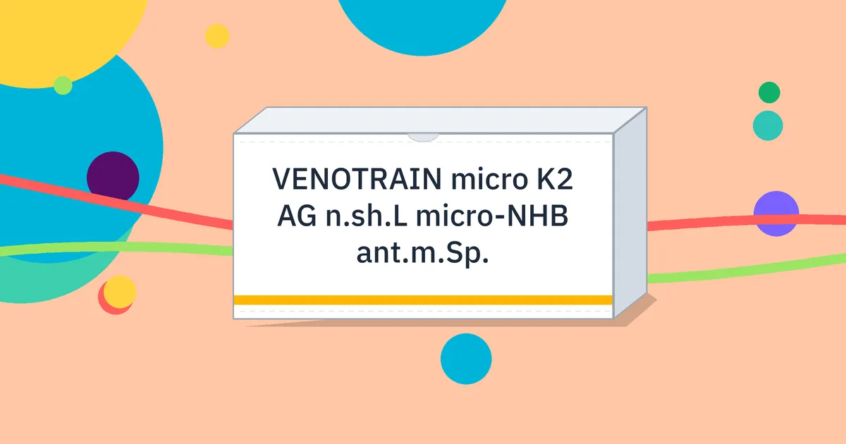 Symbolbild: Packung mit der Aufschrift VENOTRAIN micro K2 AG n.sh.L micro-NHB ant.m.Sp. (PZN 16067236) – Verfügbarkeit und Bezug in Apotheken in Frankfurt am Main