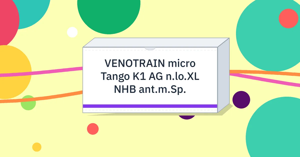 Symbolbild: Packung mit der Aufschrift VENOTRAIN micro Tango K1 AG n.lo.XL NHB ant.m.Sp. (PZN 17766137) – Verfügbarkeit und Bezug in Apotheken in Frankfurt am Main