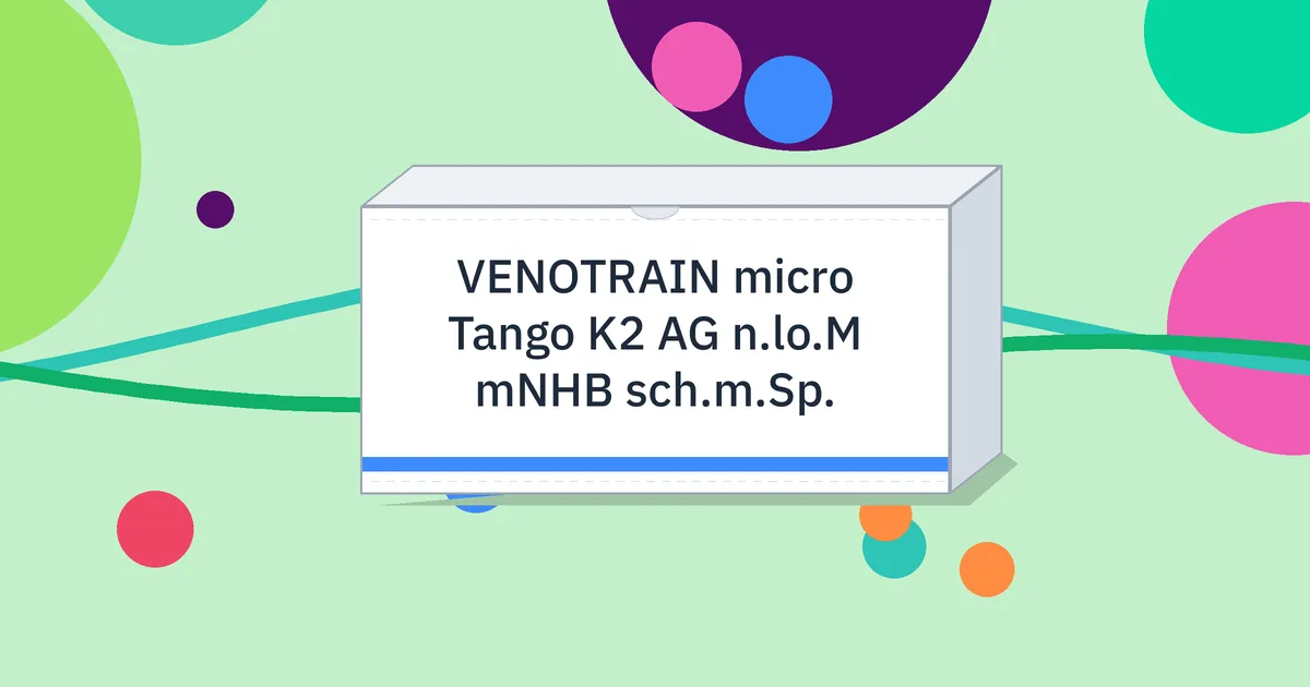 Symbolbild: Packung mit der Aufschrift VENOTRAIN micro Tango K2 AG n.lo.M mNHB sch.m.Sp. (PZN 17762398) – Verfügbarkeit und Bezug in Apotheken in Frankfurt am Main