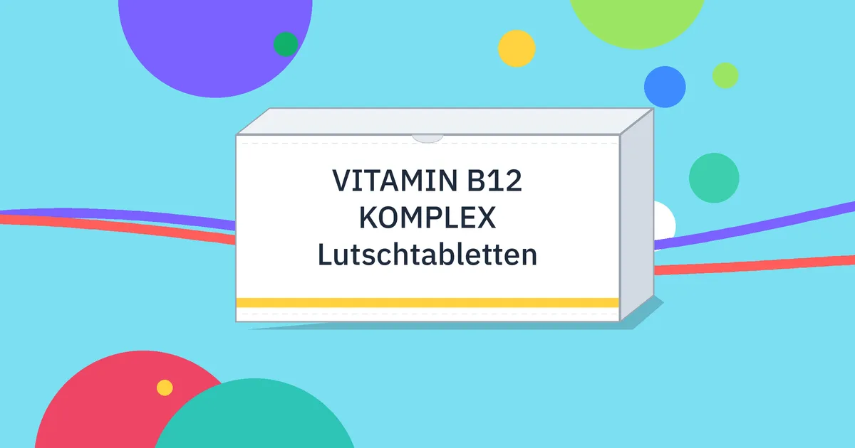 Symbolbild: Packung mit der Aufschrift VITAMIN B12 KOMPLEX Lutschtabletten (PZN 11267628) – Verfügbarkeit und Bezug in Apotheken in Frankfurt am Main