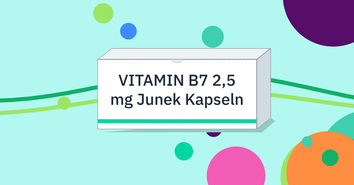 Symbolbild: Packung mit der Aufschrift VITAMIN B7 2,5 mg Junek Kapseln (PZN 10335977) – Verfügbarkeit und Bezug in Apotheken in Frankfurt am Main