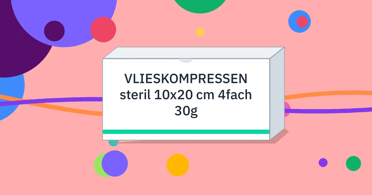 Symbolbild: Packung mit der Aufschrift VLIESKOMPRESSEN steril 10x20 cm 4fach 30g (PZN 03036949) – Verfügbarkeit und Bezug in Apotheken in Frankfurt am Main