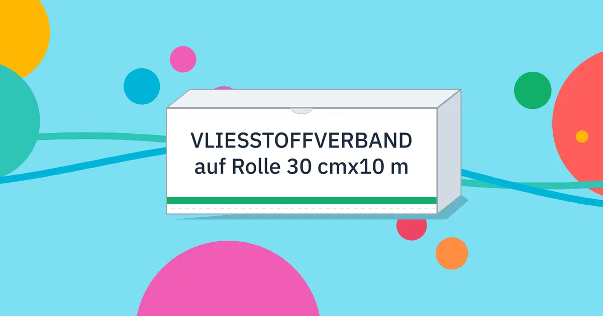 Symbolbild: Packung mit der Aufschrift VLIESSTOFFVERBAND auf Rolle 30 cmx10 m (PZN 18260173) – Verfügbarkeit und Bezug in Apotheken in Frankfurt am Main