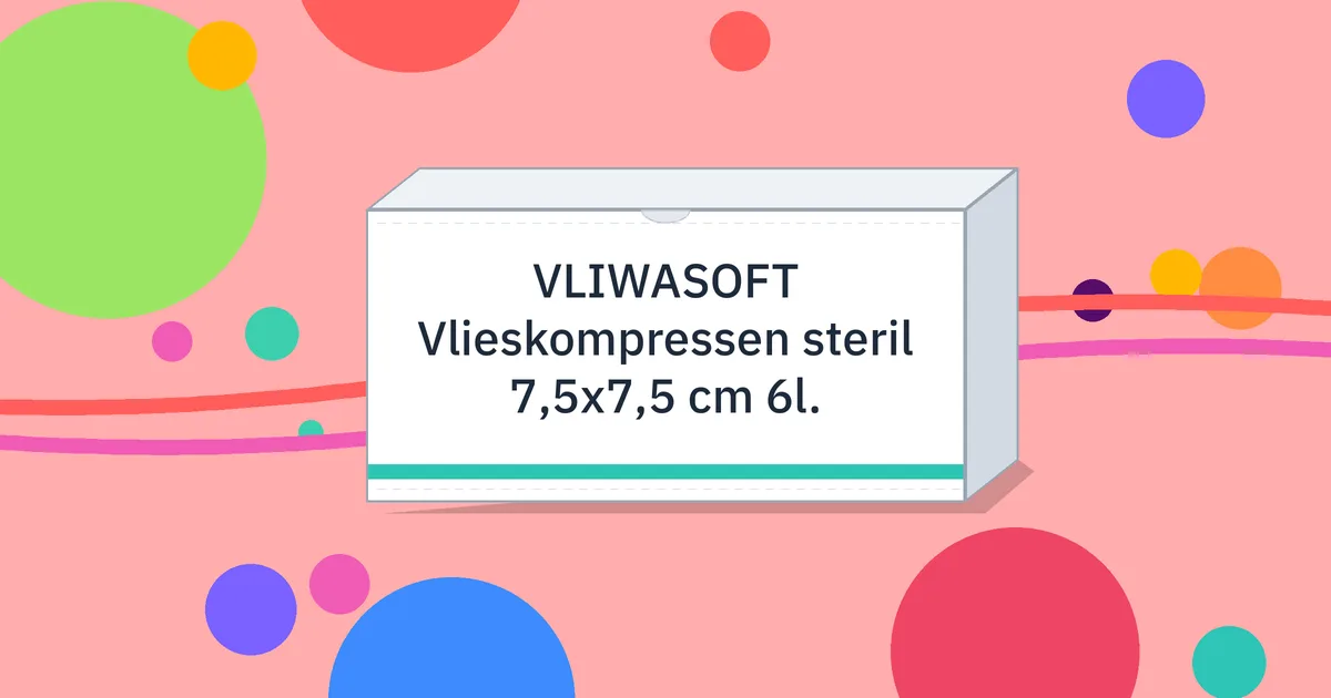 Symbolbild: Packung mit der Aufschrift VLIWASOFT Vlieskompressen steril 7,5x7,5 cm 6l. (PZN 16165513) – Verfügbarkeit und Bezug in Apotheken in Frankfurt am Main