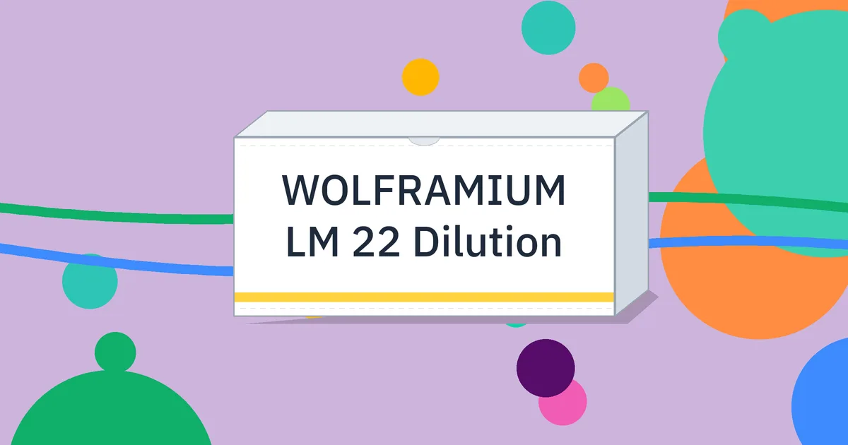 Symbolbild: Packung mit der Aufschrift WOLFRAMIUM LM 22 Dilution (PZN 13280892) – Verfügbarkeit und Bezug in Apotheken in Frankfurt am Main