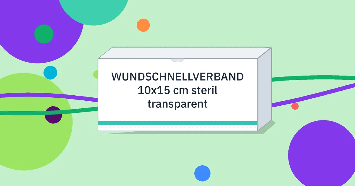 Symbolbild: Packung mit der Aufschrift WUNDSCHNELLVERBAND 10x15 cm steril transparent (PZN 20001852) – Verfügbarkeit und Bezug in Apotheken in Frankfurt am Main