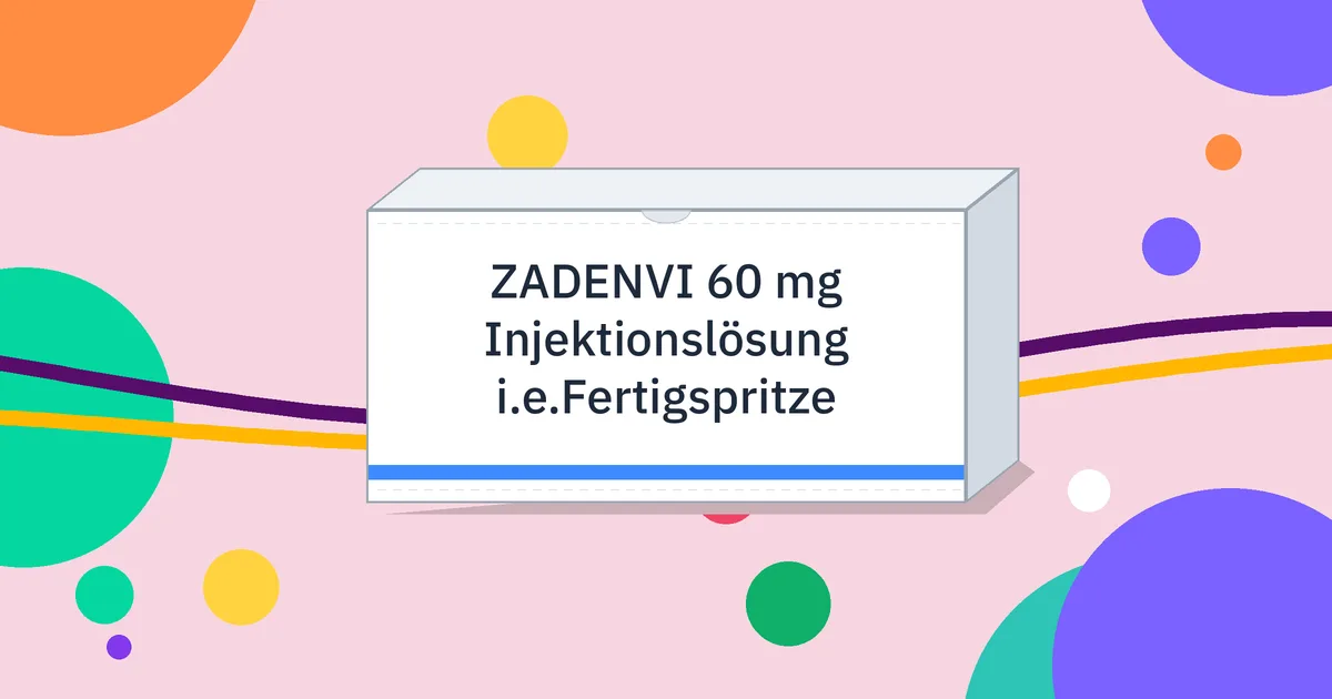 Symbolbild: Packung mit der Aufschrift ZADENVI 60 mg Injektionslösung i.e.Fertigspritze (PZN 20403326) – Verfügbarkeit und Bezug in Apotheken in Frankfurt am Main