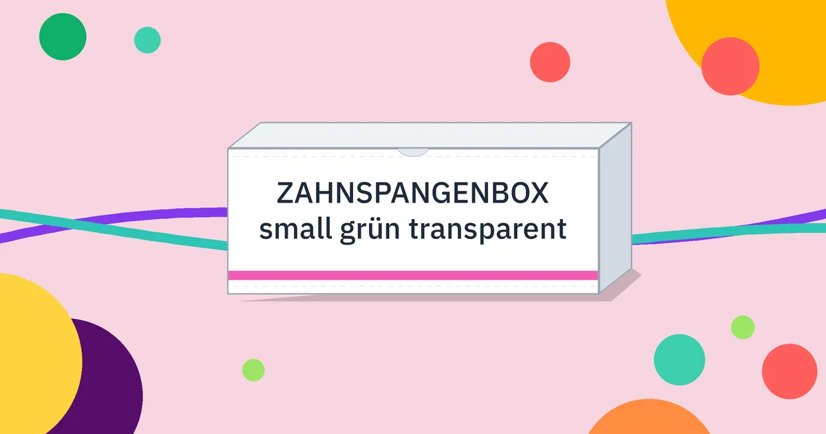 Symbolbild: Packung mit der Aufschrift ZAHNSPANGENBOX small grün transparent (PZN 10988366) – Verfügbarkeit und Bezug in Apotheken in Frankfurt am Main