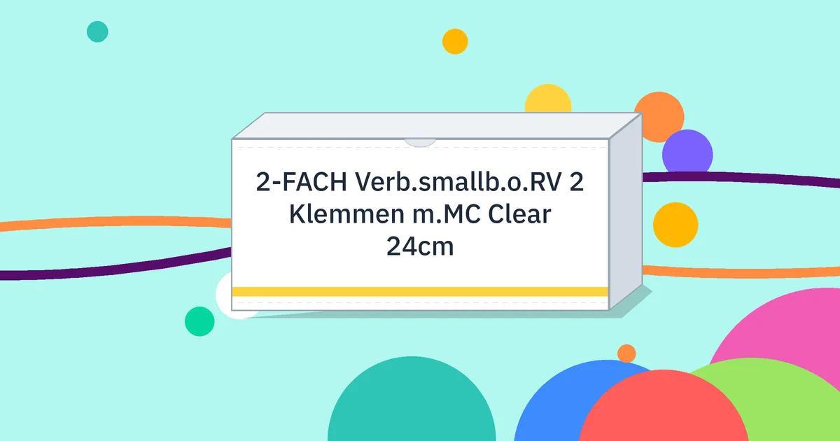Symbolbild: Packung mit der Aufschrift 2-FACH Verb.smallb.o.RV 2 Klemmen m.MC Clear 24cm (PZN 18499365) – Verfügbarkeit und Bezug in Apotheken in Frankfurt am Main