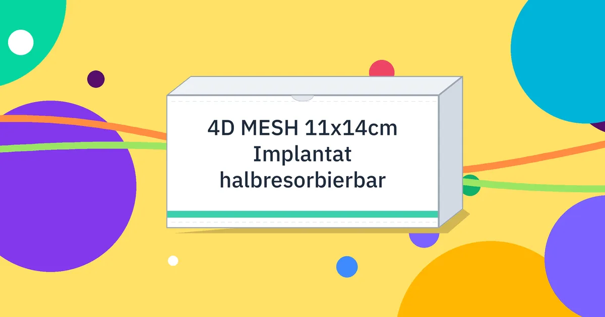 Symbolbild: Packung mit der Aufschrift 4D MESH 11x14cm Implantat halbresorbierbar (PZN 19504447) – Verfügbarkeit und Bezug in Apotheken in Frankfurt am Main