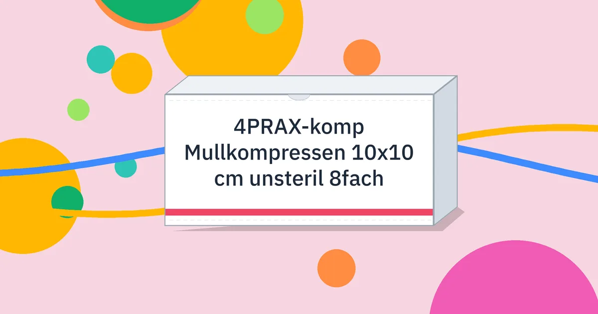 Symbolbild: Packung mit der Aufschrift 4PRAX-komp Mullkompressen 10x10 cm unsteril 8fach (PZN 20229704) – Verfügbarkeit und Bezug in Apotheken in Frankfurt am Main