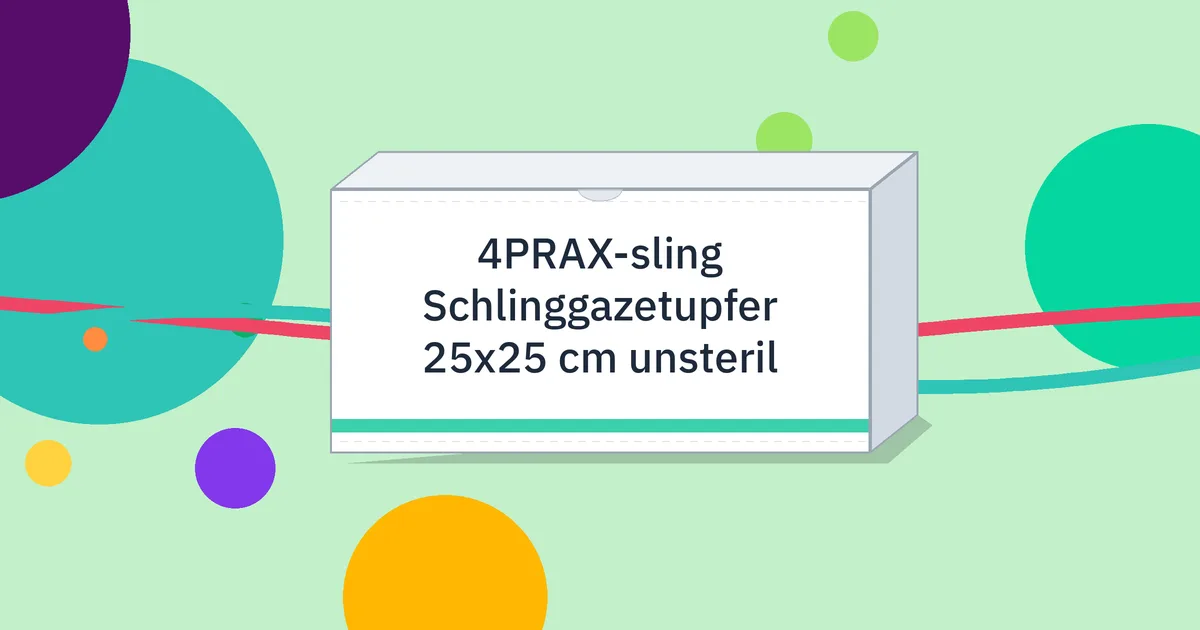 Symbolbild: Packung mit der Aufschrift 4PRAX-sling Schlinggazetupfer 25x25 cm unsteril (PZN 20229845) – Verfügbarkeit und Bezug in Apotheken in Frankfurt am Main