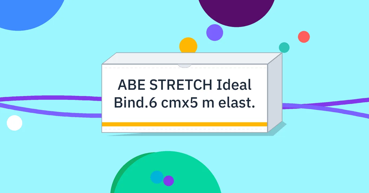 Symbolbild: Packung mit der Aufschrift ABE STRETCH Ideal Bind.6 cmx5 m elast. (PZN 06897391) – Verfügbarkeit und Bezug in Apotheken in Frankfurt am Main