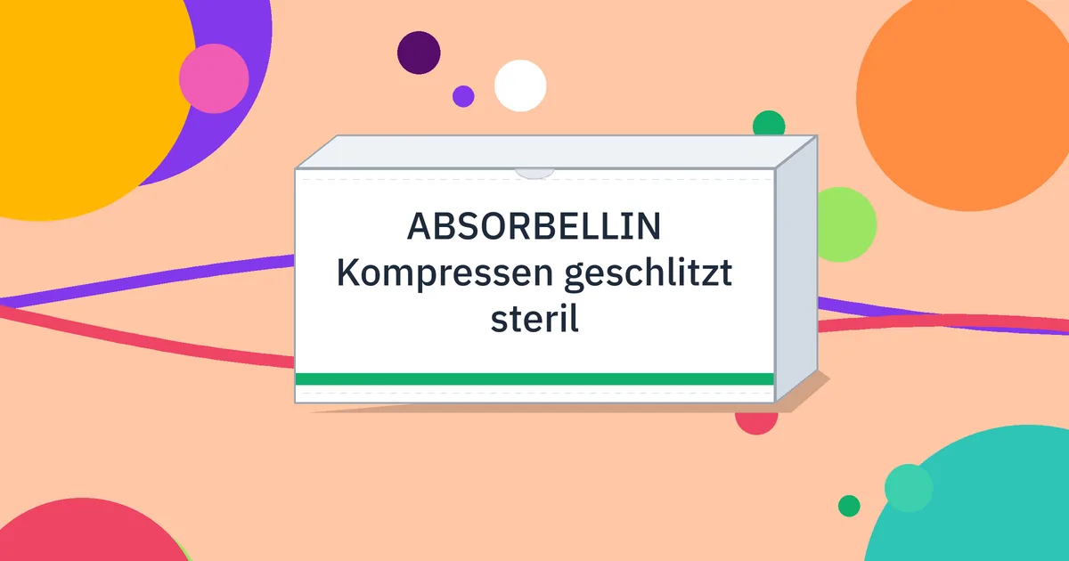 Symbolbild: Packung mit der Aufschrift ABSORBELLIN Kompressen geschlitzt steril (PZN 04242869) – Verfügbarkeit und Bezug in Apotheken in Frankfurt am Main