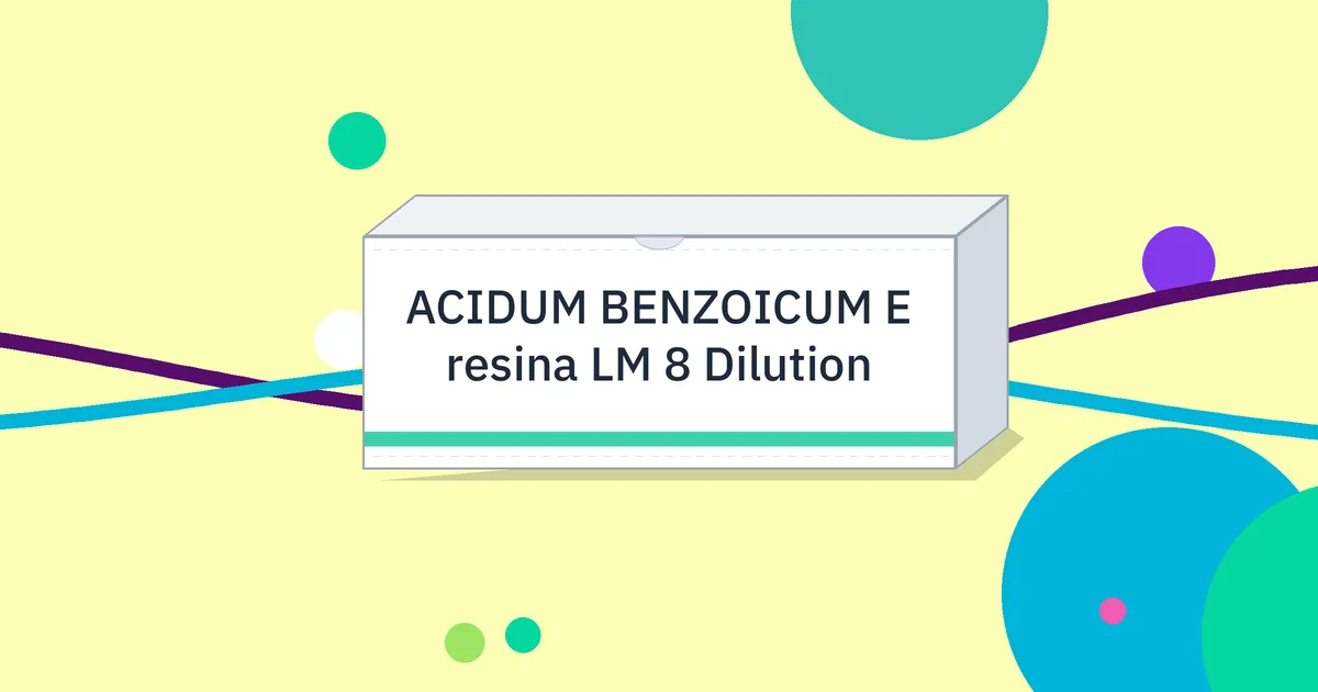 Symbolbild: Packung mit der Aufschrift ACIDUM BENZOICUM E resina LM 8 Dilution (PZN 16241579) – Verfügbarkeit und Bezug in Apotheken in Frankfurt am Main