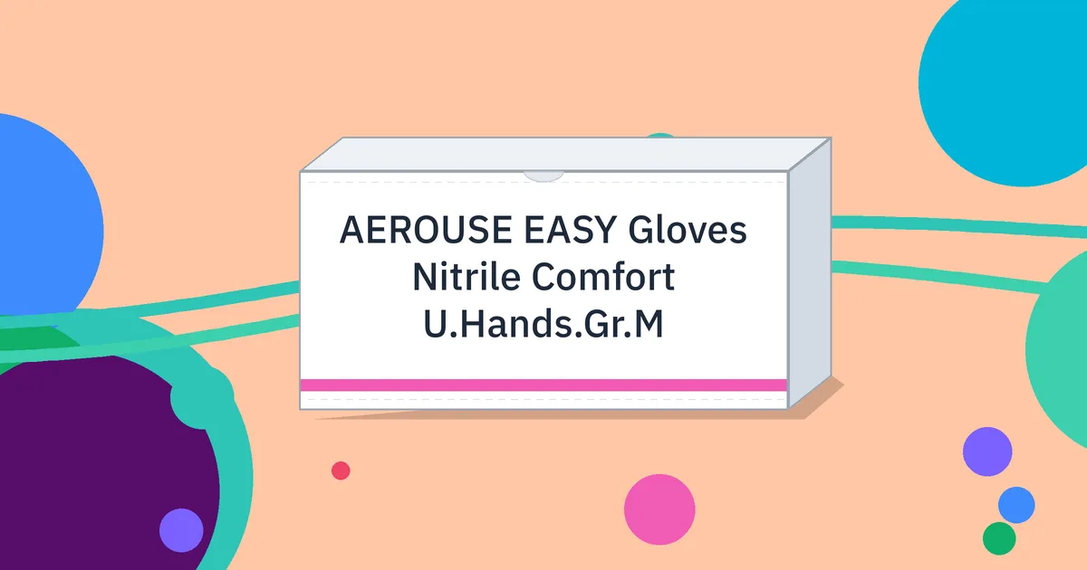 Symbolbild: Packung mit der Aufschrift AEROUSE EASY Gloves Nitrile Comfort U.Hands.Gr.M (PZN 11091098) – Verfügbarkeit und Bezug in Apotheken in Frankfurt am Main