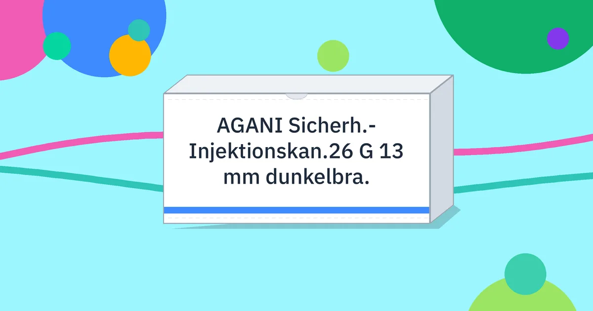 Symbolbild: Packung mit der Aufschrift AGANI Sicherh.-Injektionskan.26 G 13 mm dunkelbra. (PZN 17630515) – Verfügbarkeit und Bezug in Apotheken in Frankfurt am Main