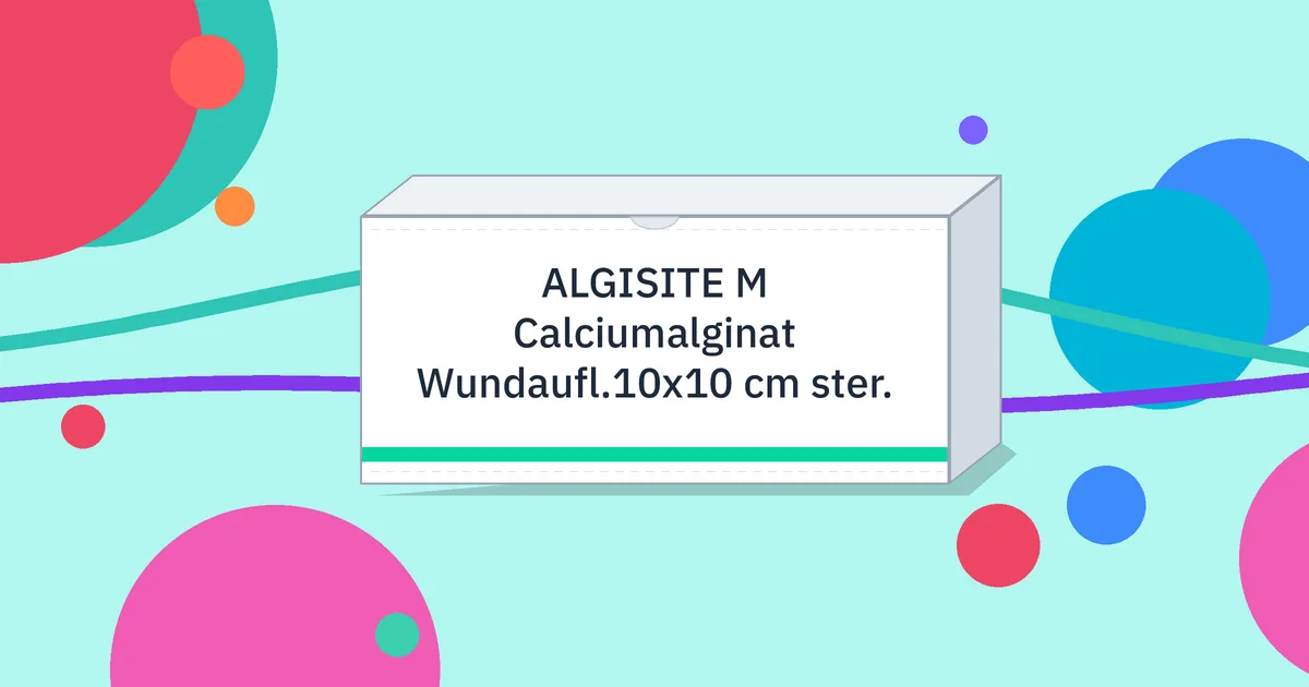 Symbolbild: Packung mit der Aufschrift ALGISITE M Calciumalginat Wundaufl.10x10 cm ster. (PZN 19859647) – Verfügbarkeit und Bezug in Apotheken in Frankfurt am Main
