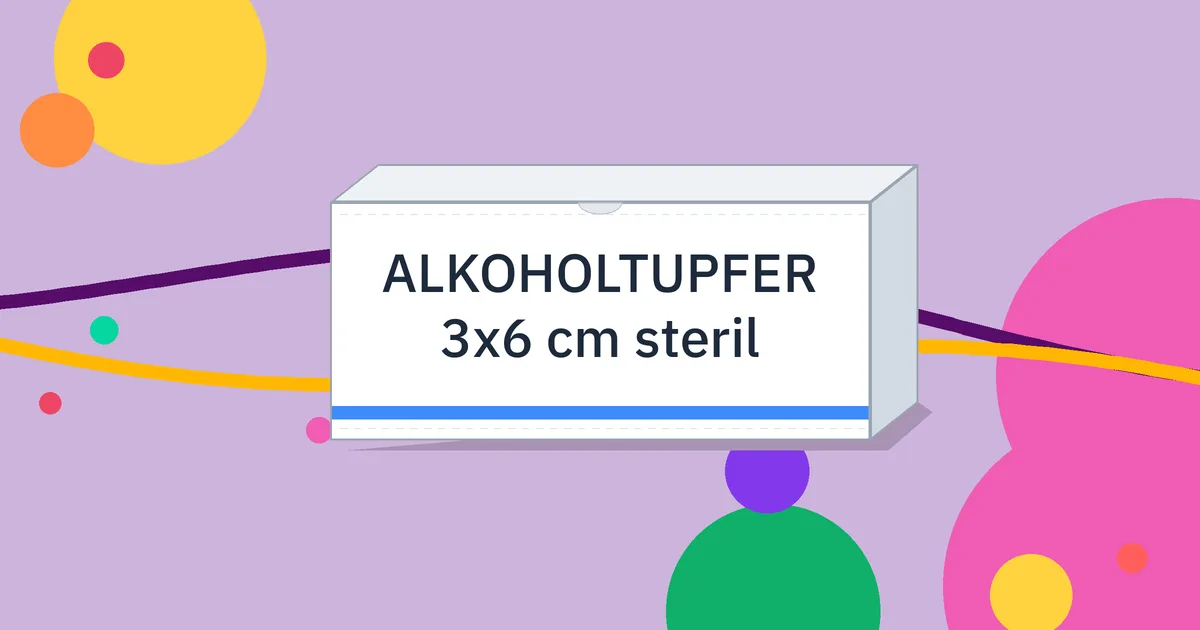 Symbolbild: Packung mit der Aufschrift ALKOHOLTUPFER 3x6 cm steril (PZN 08514684) – Verfügbarkeit und Bezug in Apotheken in Frankfurt am Main