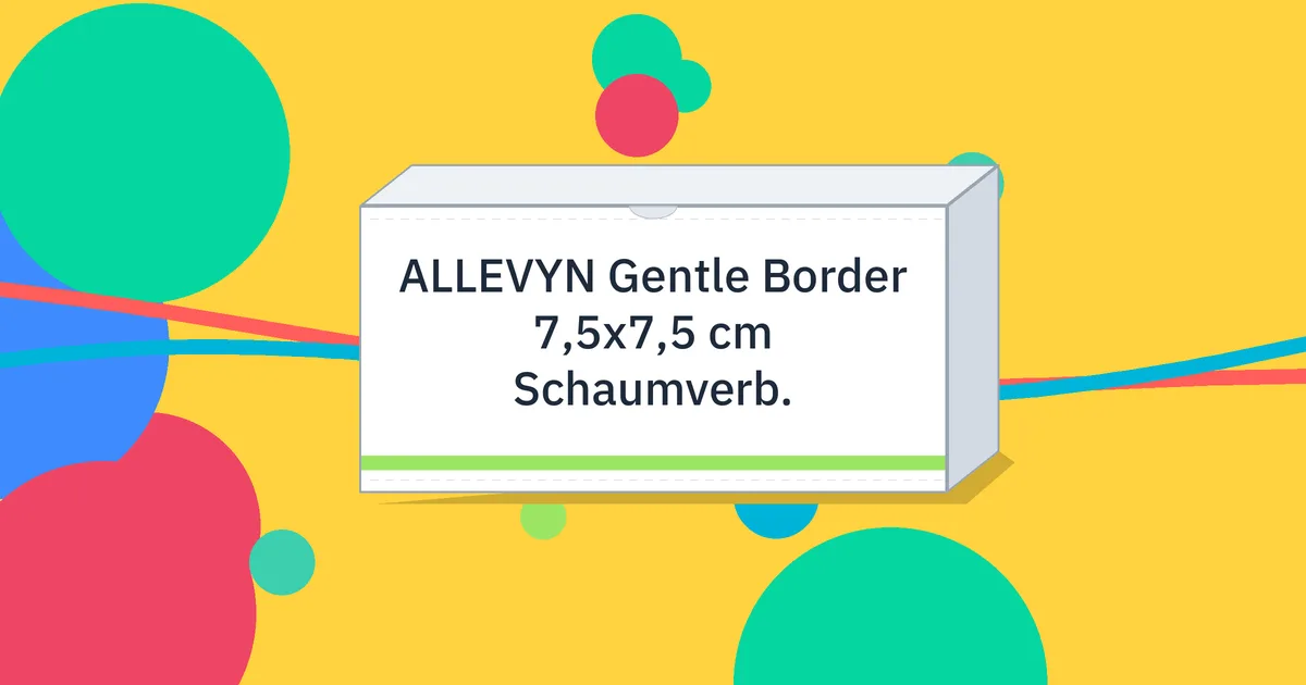 Symbolbild: Packung mit der Aufschrift ALLEVYN Gentle Border 7,5x7,5 cm Schaumverb. (PZN 19899807) – Verfügbarkeit und Bezug in Apotheken in Frankfurt am Main
