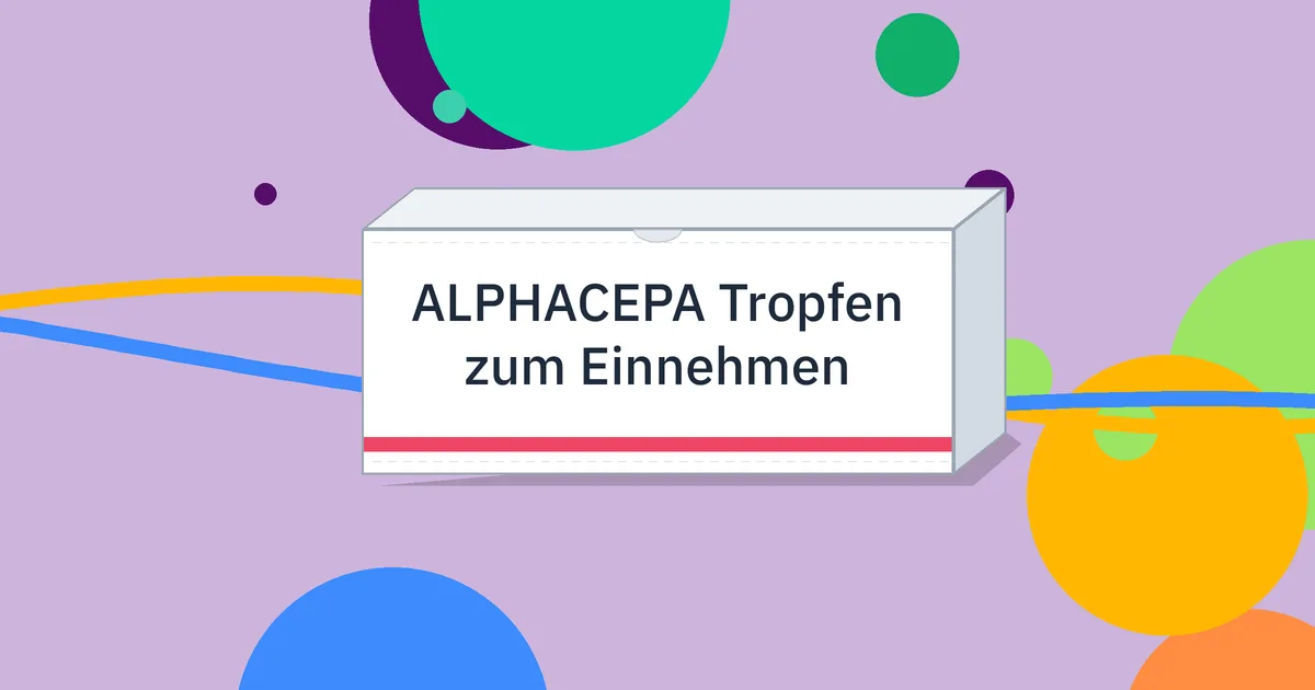Symbolbild: Packung mit der Aufschrift ALPHACEPA Tropfen zum Einnehmen (PZN 01412101) – Verfügbarkeit und Bezug in Apotheken in Frankfurt am Main
