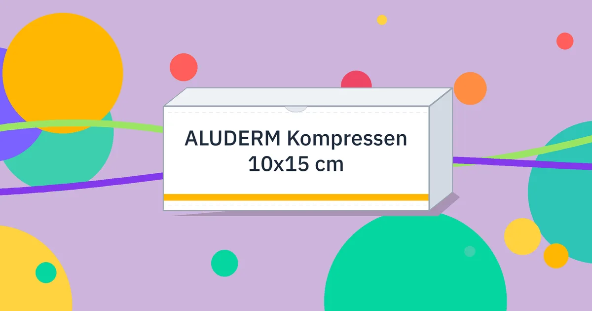Symbolbild: Packung mit der Aufschrift ALUDERM Kompressen 10x15 cm (PZN 03147318) – Verfügbarkeit und Bezug in Apotheken in Frankfurt am Main