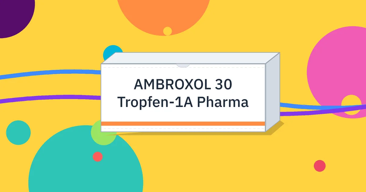 Symbolbild: Packung mit der Aufschrift AMBROXOL 30 Tropfen-1A Pharma (PZN 03202000) – Verfügbarkeit und Bezug in Apotheken in Frankfurt am Main