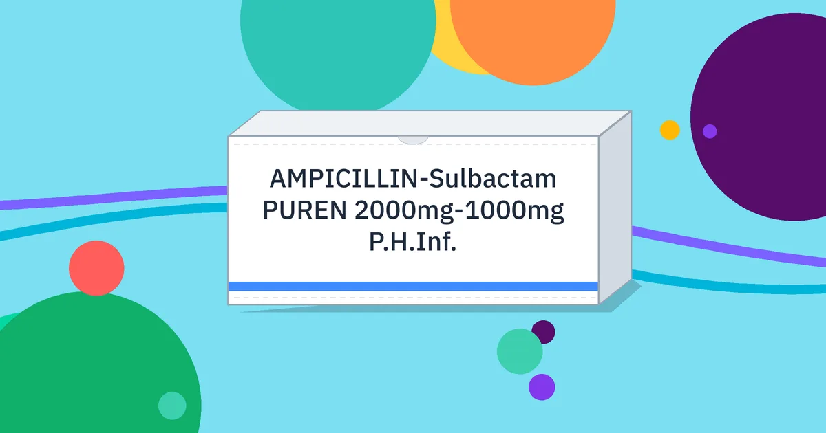 Symbolbild: Packung mit der Aufschrift AMPICILLIN-Sulbactam PUREN 2000mg-1000mg P.H.Inf. (PZN 11304909) – Verfügbarkeit und Bezug in Apotheken in Frankfurt am Main