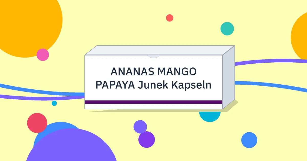 Symbolbild: Packung mit der Aufschrift ANANAS MANGO PAPAYA Junek Kapseln (PZN 03491470) – Verfügbarkeit und Bezug in Apotheken in Frankfurt am Main