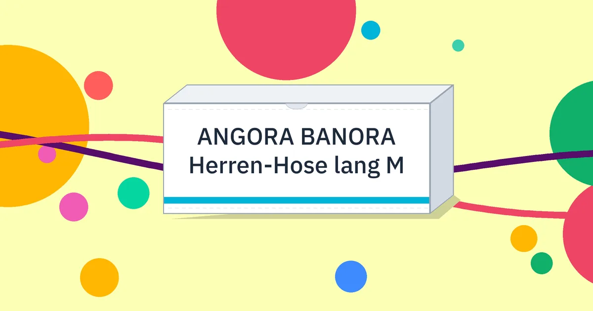 Symbolbild: Packung mit der Aufschrift ANGORA BANORA Herren-Hose lang M (PZN 04795108) – Verfügbarkeit und Bezug in Apotheken in Frankfurt am Main