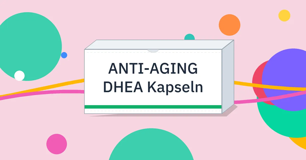 Symbolbild: Packung mit der Aufschrift ANTI-AGING DHEA Kapseln (PZN 13865440) – Verfügbarkeit und Bezug in Apotheken in Frankfurt am Main