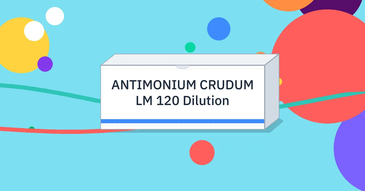Symbolbild: Packung mit der Aufschrift ANTIMONIUM CRUDUM LM 120 Dilution (PZN 12764079) – Verfügbarkeit und Bezug in Apotheken in Frankfurt am Main