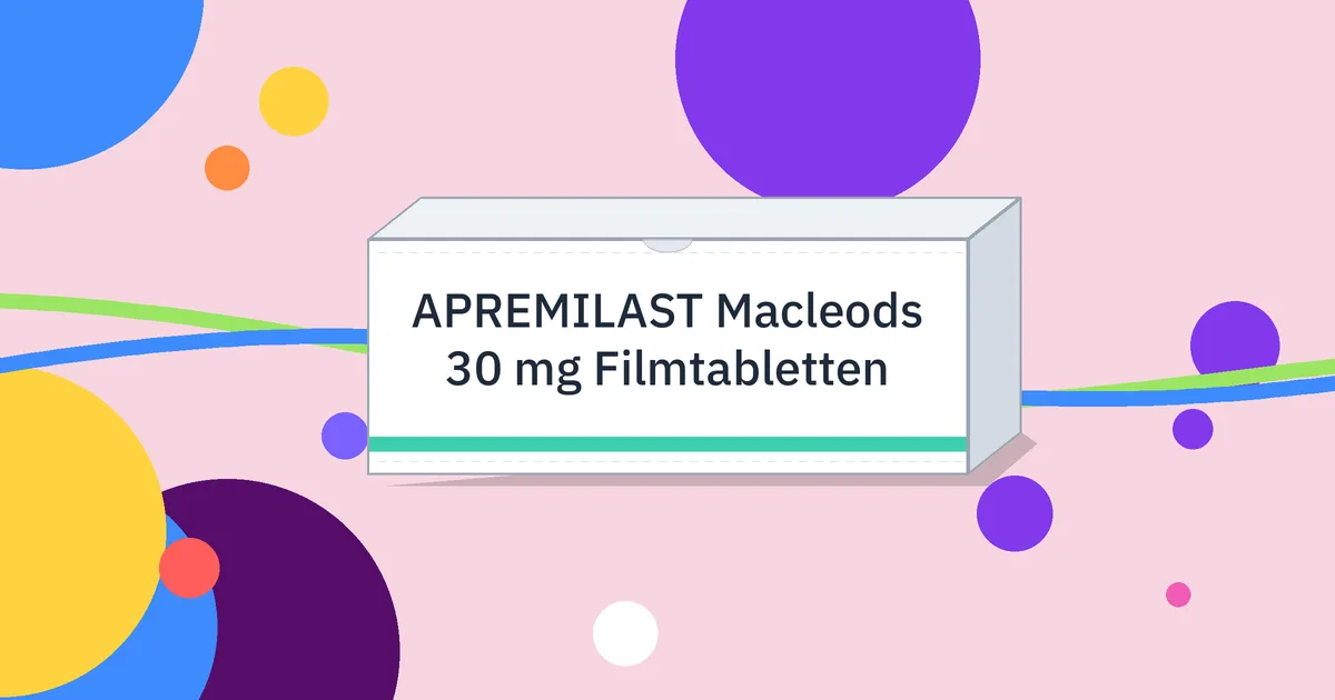 Symbolbild: Packung mit der Aufschrift APREMILAST Macleods 30 mg Filmtabletten (PZN 20346054) – Verfügbarkeit und Bezug in Apotheken in Frankfurt am Main