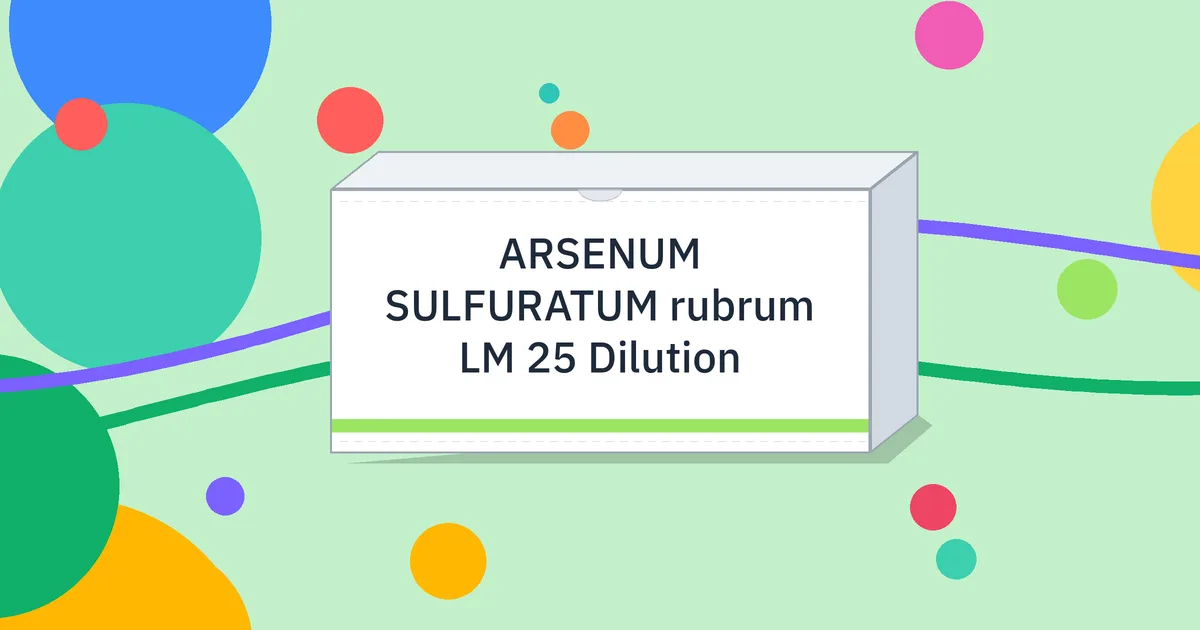 Symbolbild: Packung mit der Aufschrift ARSENUM SULFURATUM rubrum LM 25 Dilution (PZN 12779945) – Verfügbarkeit und Bezug in Apotheken in Frankfurt am Main