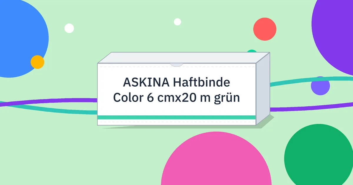 Symbolbild: Packung mit der Aufschrift ASKINA Haftbinde Color 6 cmx20 m grün (PZN 08752923) – Verfügbarkeit und Bezug in Apotheken in Frankfurt am Main