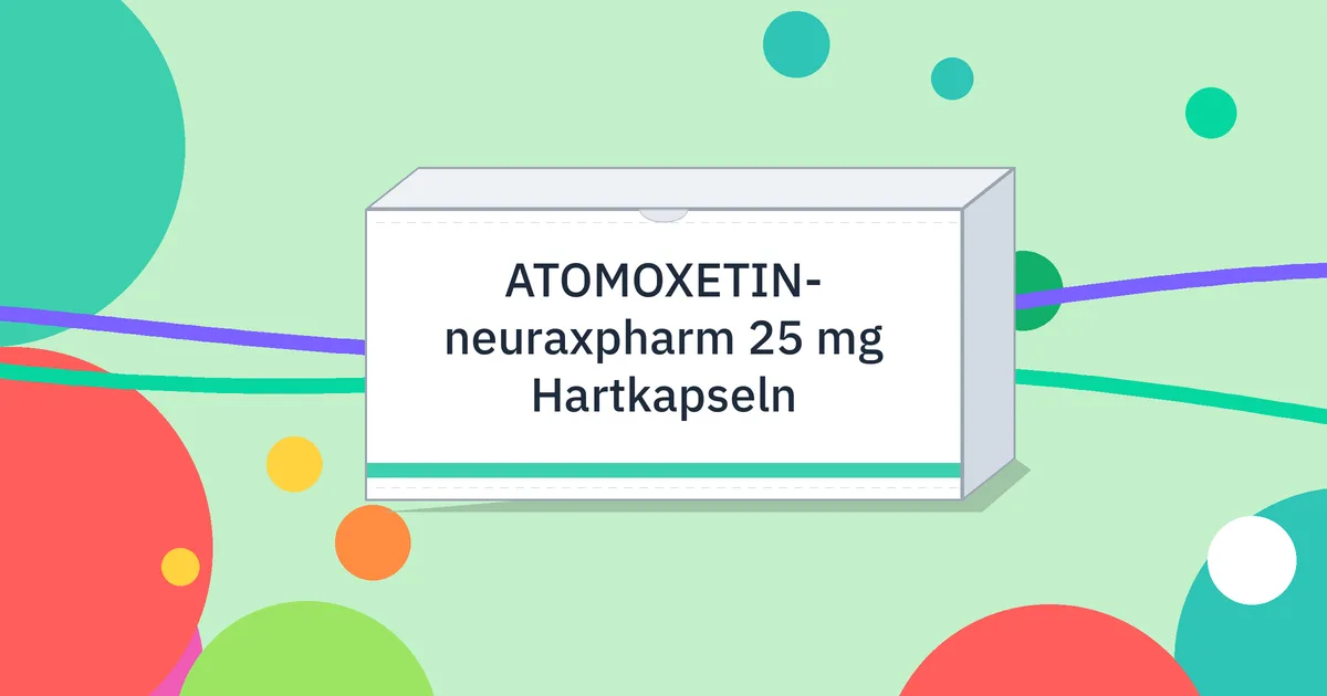 Symbolbild: Packung mit der Aufschrift ATOMOXETIN-neuraxpharm 25 mg Hartkapseln (PZN 16336989) – Verfügbarkeit und Bezug in Apotheken in Frankfurt am Main