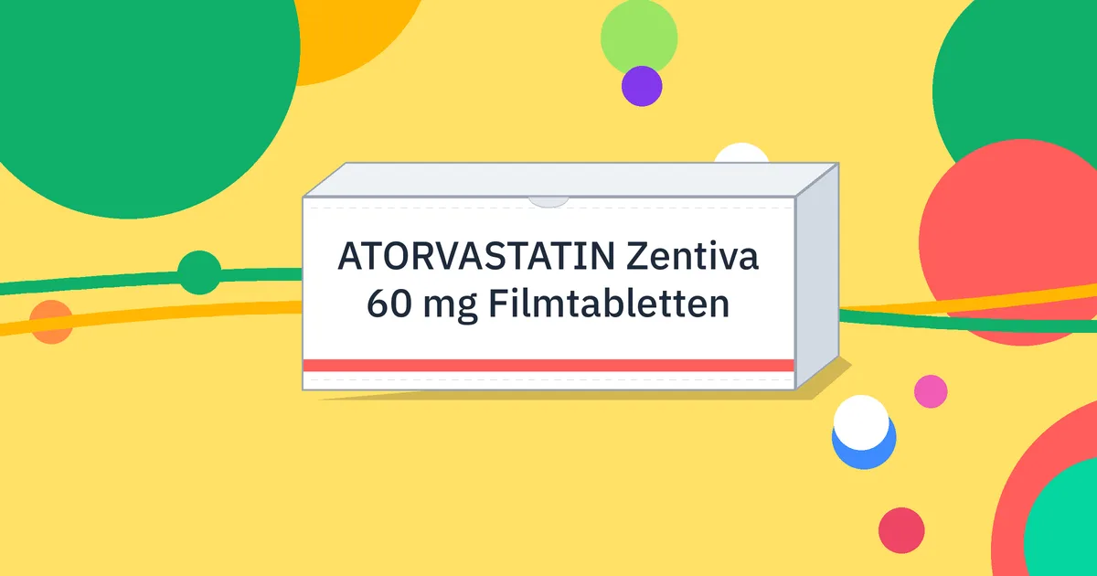 Symbolbild: Packung mit der Aufschrift ATORVASTATIN Zentiva 60 mg Filmtabletten (PZN 15784496) – Verfügbarkeit und Bezug in Apotheken in Frankfurt am Main